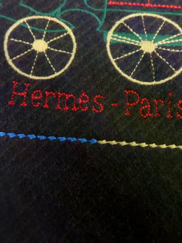 Hermès Embroidered Fringed Scarf