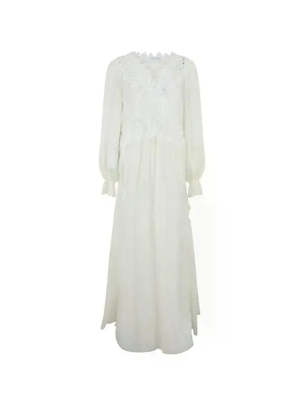 Alberta Ferretti Sangallo Lace Long Day Dress - White