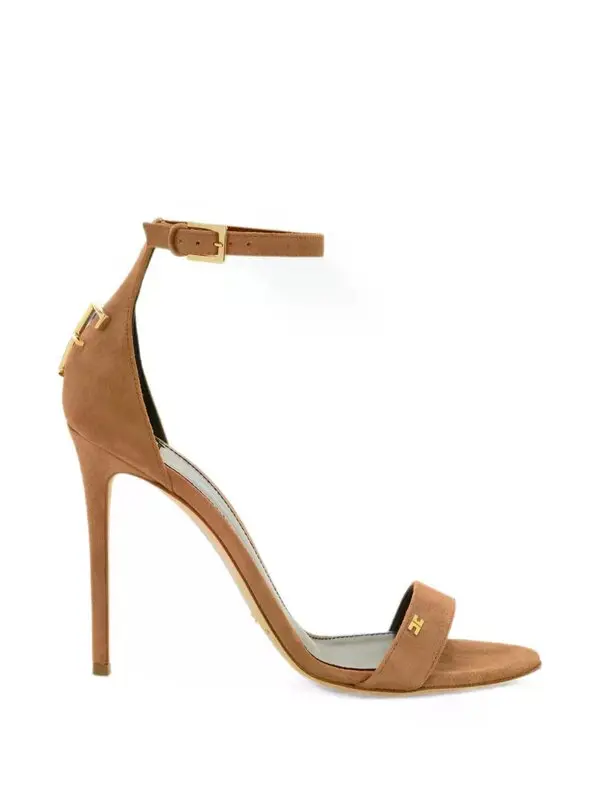 Elisabetta Franchi Suede Sandals With Logo Detail - Neutrals