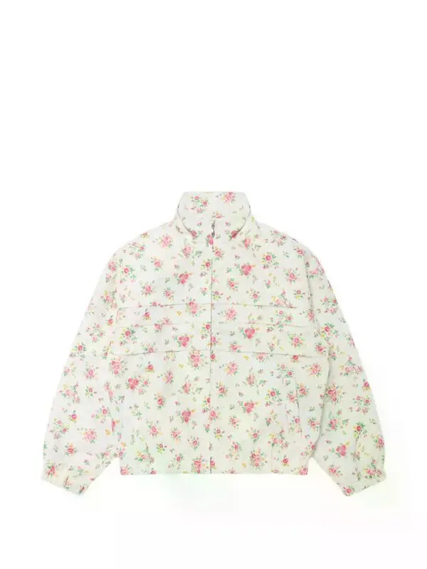 SHUSHU/TONG Floral-print Pleated Bomber Jacket - White
