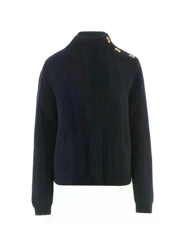 FERRAGAMO Ribbed-knit Gancini-plaque Sweater - Blue