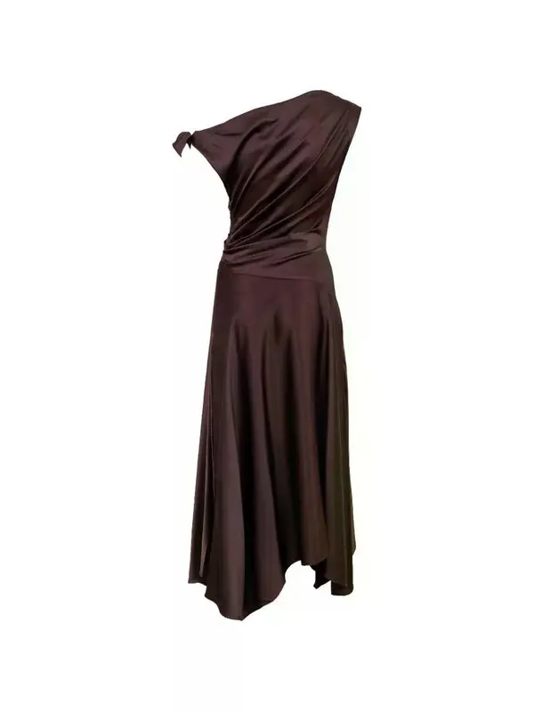 Staud Asymmetric Draped Dress - Brown