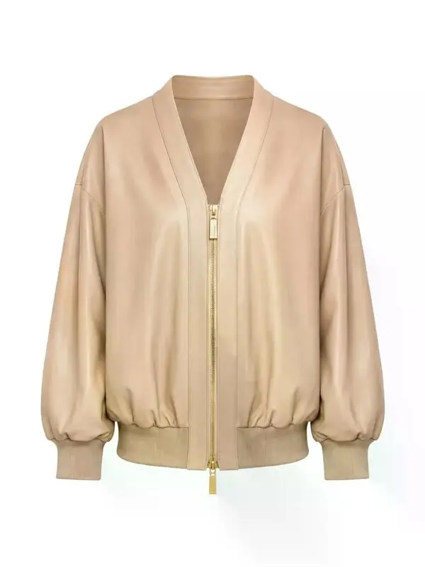 Max & Moi Verina V-neck Leather Jacket - Neutrals