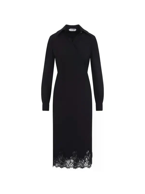 Alberta Ferretti Midi Lace-trim Wrap Dress - Black