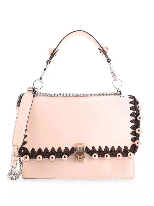 Fendi Kan I Bag Beaded Whipstitch Leather Medium Satchel