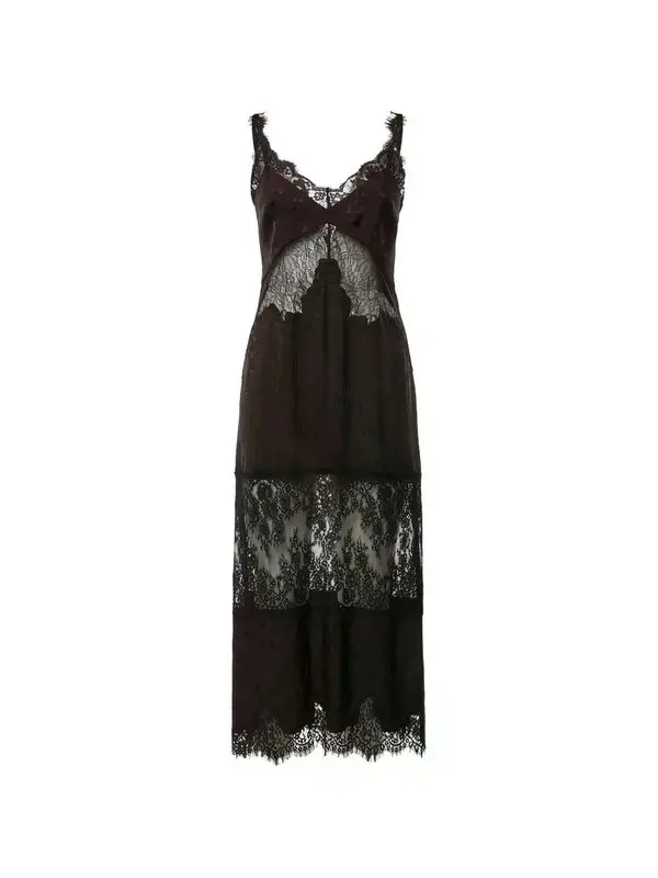 Pinko Midi Lace-trim Floral-jacquard Dress - Brown