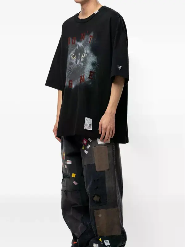 Mihara Yasuhiro Cat-printed T-shirt - Black