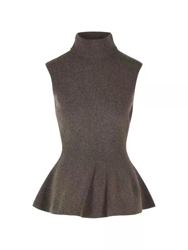 RÓHE Sculptural Ribbed-knit Peplum Top - Brown