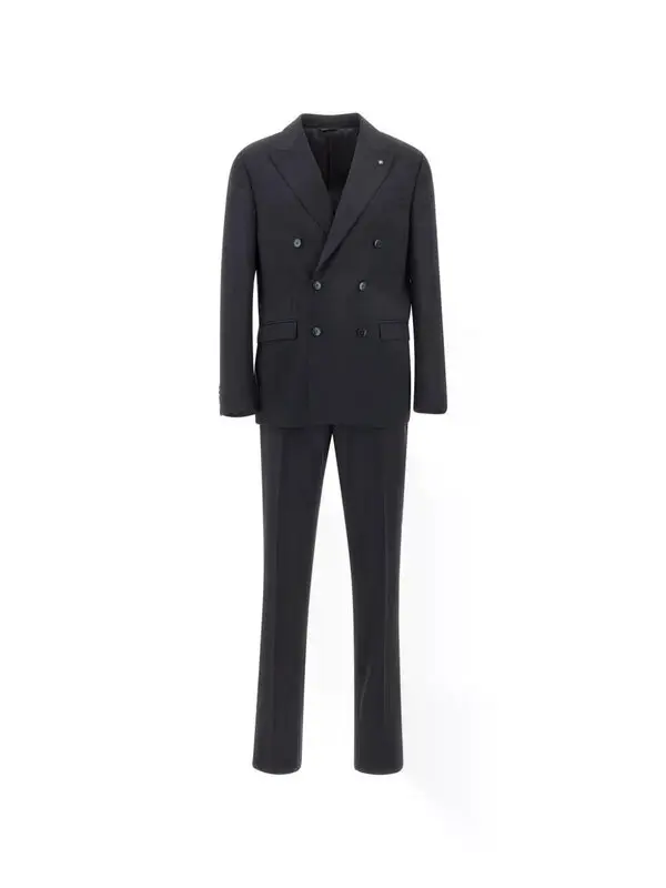 MANUEL RITZ Double-breasted Virgin Wool Suit - Blue