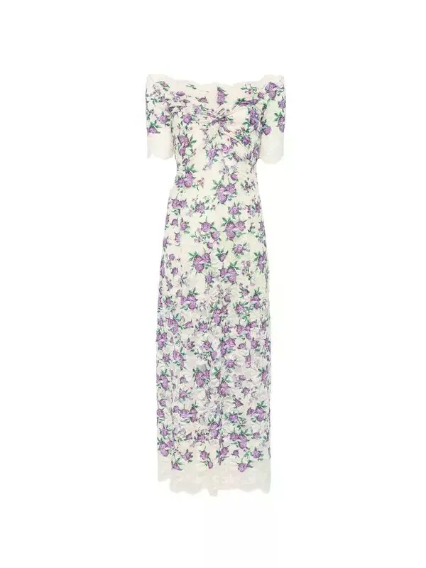 Rabanne Floral-embroidered Lace-texture Midi Dress - Neutrals