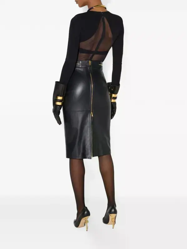Elisabetta Franchi Midi Leather Skirt With Zip Detail