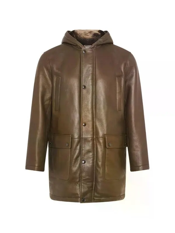 YVES SALOMON Hooded Shearling Coat - Brown