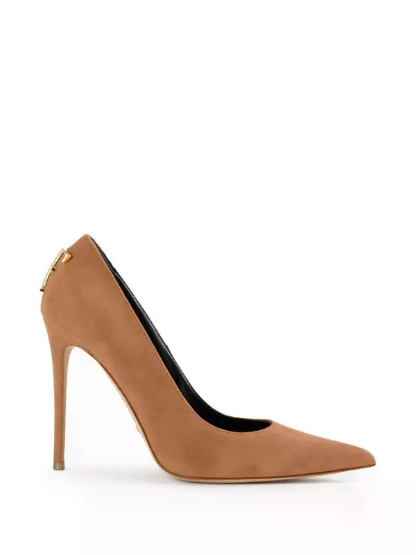 Elisabetta Franchi Suede Pumps With Logo Detail - Brown