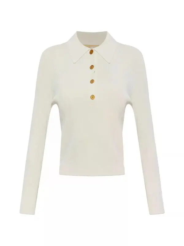 Michael Kors Ribbed-knit Long-sleeve Polo Top - Neutrals