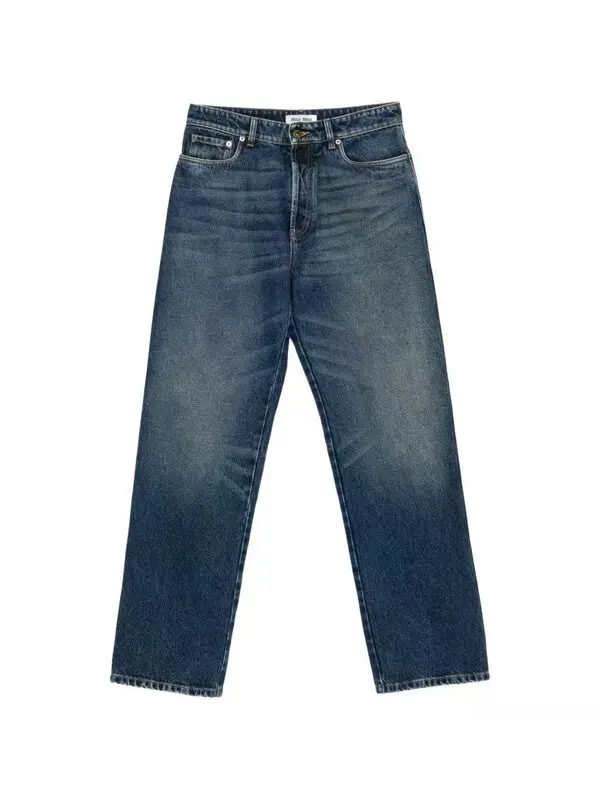 Miu Miu Logo-embroidered Straight-leg Jeans - Blue