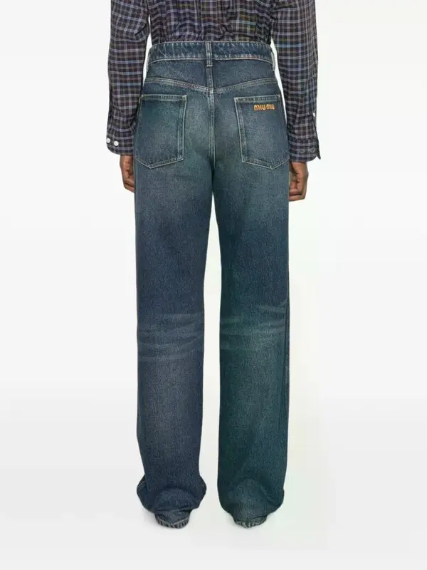 Miu Miu Logo-embroidered Straight-leg Jeans - Blue