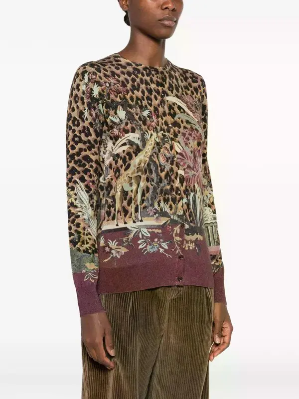Etro Leopard-print Floral-intarsia Cardigan - Brown