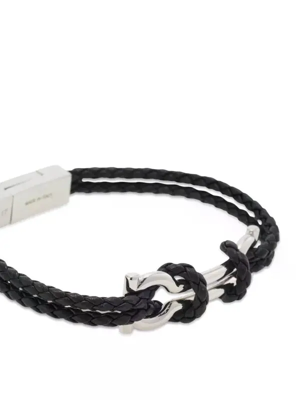 FERRAGAMO Gancini Braided-leather Bracelet - Silver