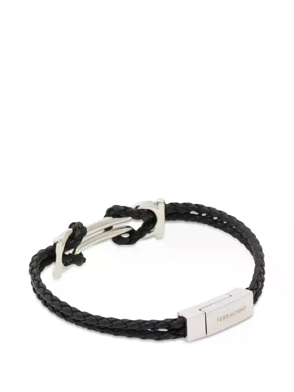 FERRAGAMO Gancini Braided-leather Bracelet - Silver
