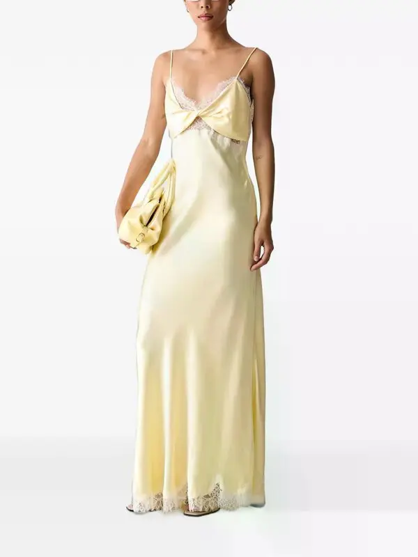 Bardot Lace-trim Twisted-front Maxi Dress - Yellow