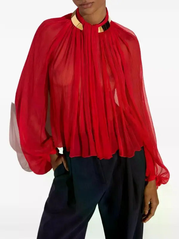 Elisabetta Franchi Blouse In Crepon Fabric With Jewel Collar - Red