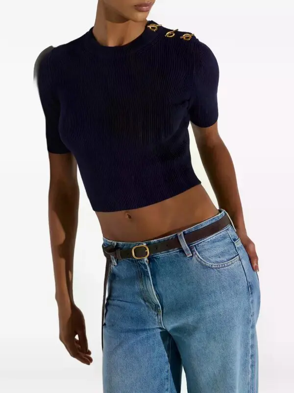 Elisabetta Franchi Cropped Knit Top With Jewel Details