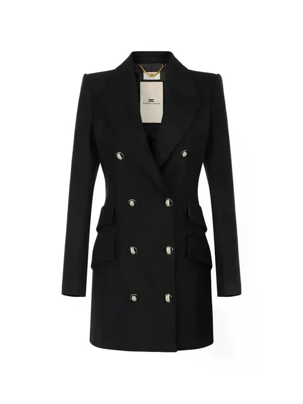 Elisabetta Franchi Coat In Double Layer Crêpe Fabric - Black