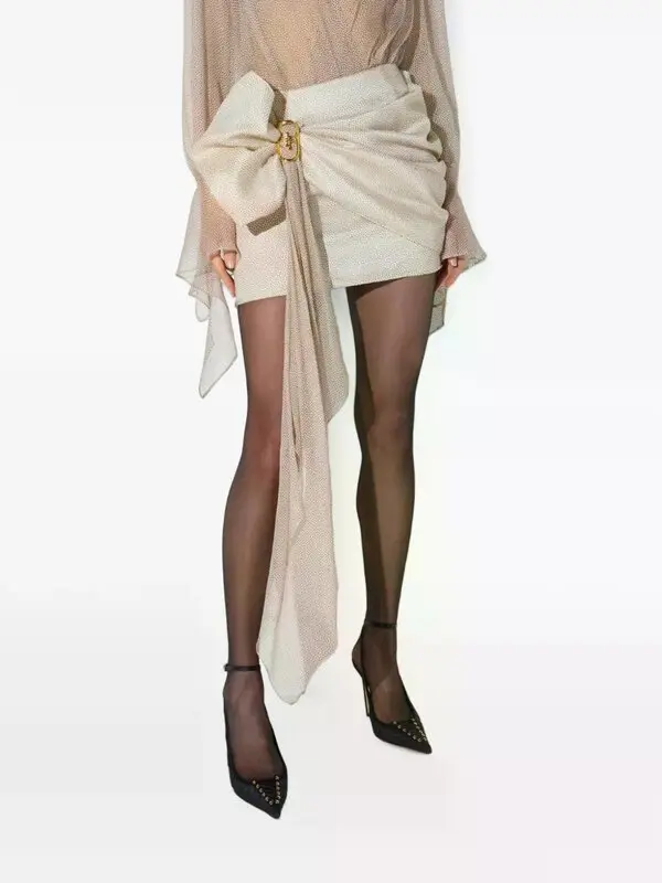 Elisabetta Franchi Crepon Miniskirt With Micro-polka Dot Print And Maxi Bow Detail