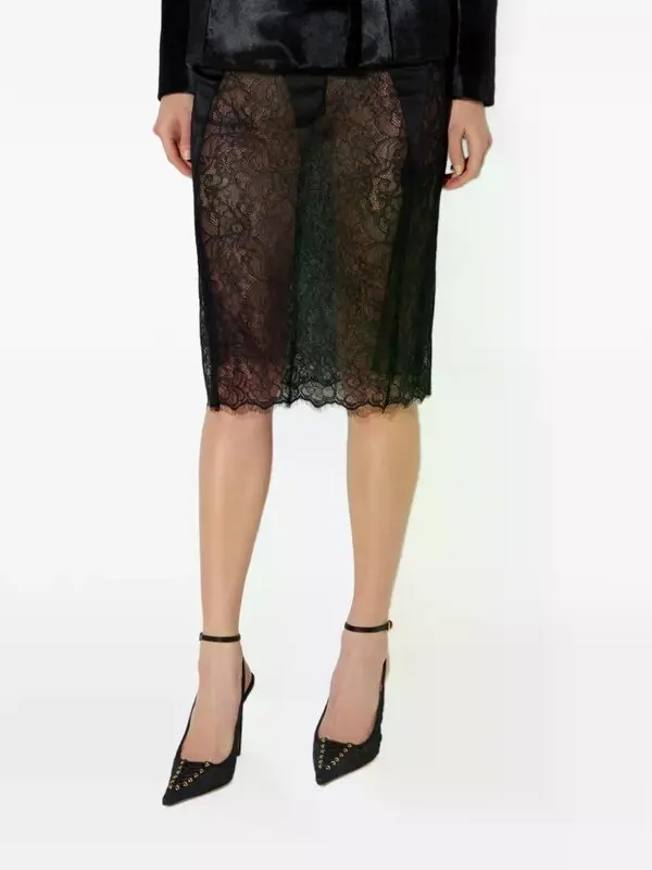 Elisabetta Franchi Calf-length Floral Lace Skirt
