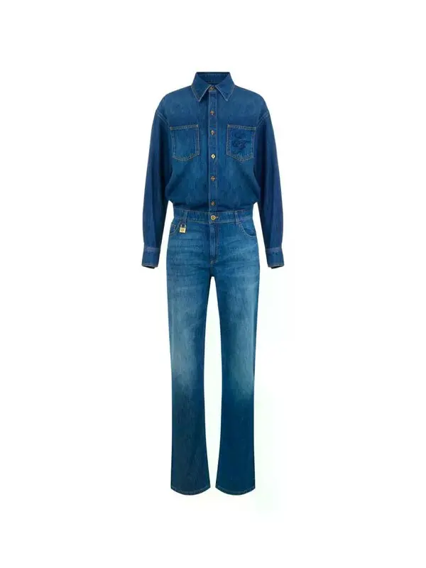 Elisabetta Franchi Denim Jumpsuit With Jewel Padlock - Blue