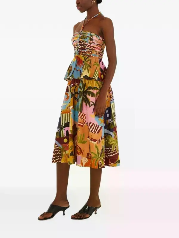 Farm Rio Tropical Painting Ruched Midi Dress