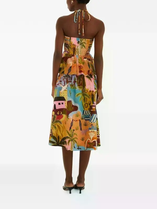 Farm Rio Tropical Painting Ruched Midi Dress