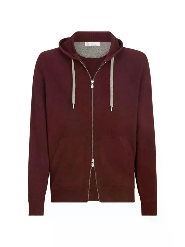 Brunello Cucinelli Cashmere Hooded Knit Sweatshirt With Zipper - Red