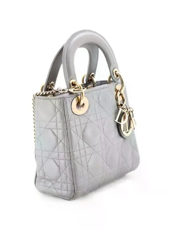 Dior Lady Chain Bag Cannage Quilt Lambskin Mini Satchel - Grey