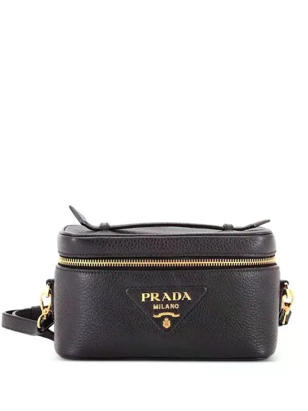 Prada Convertible Top Handle Vanity Vitello Daino Mini Shoulder Bag - Black