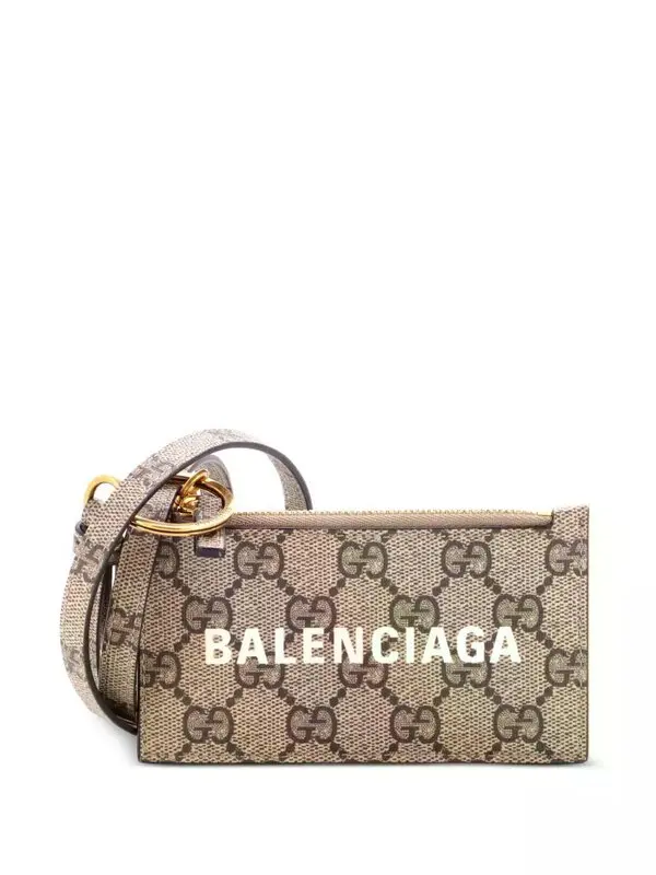 Gucci X Balenciaga The Hacker Project Zip Case With Strap Gg Coated Canvas Card Holder - Brown