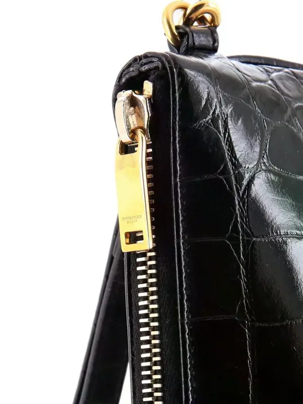 Saint Laurent Classic Monogram Tablet Wristlet Pouch Crocodile Embossed Leather Clutch Bag