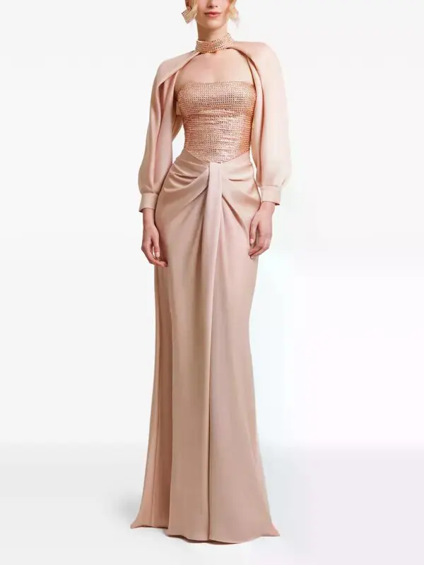GEMY MAALOUF Strapless Long Bolero Dress - Neutrals