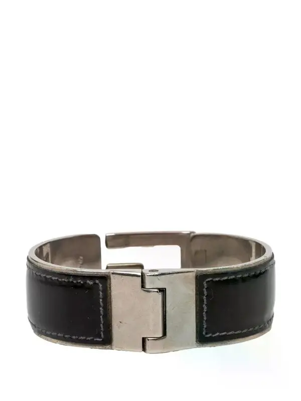 Gucci 1990-2000 Leather And Brass G Cuff Bracelet Costume Bracelet