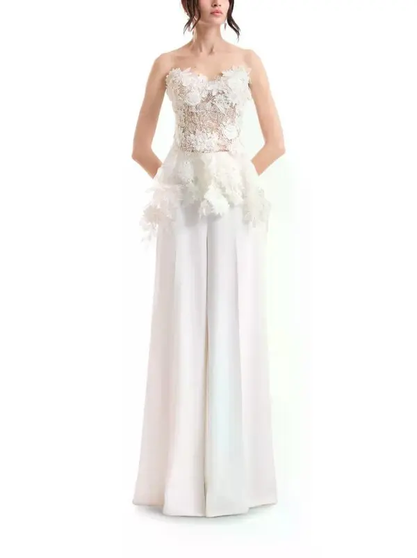 GEMY MAALOUF Floral-lace Peplum Top - White
