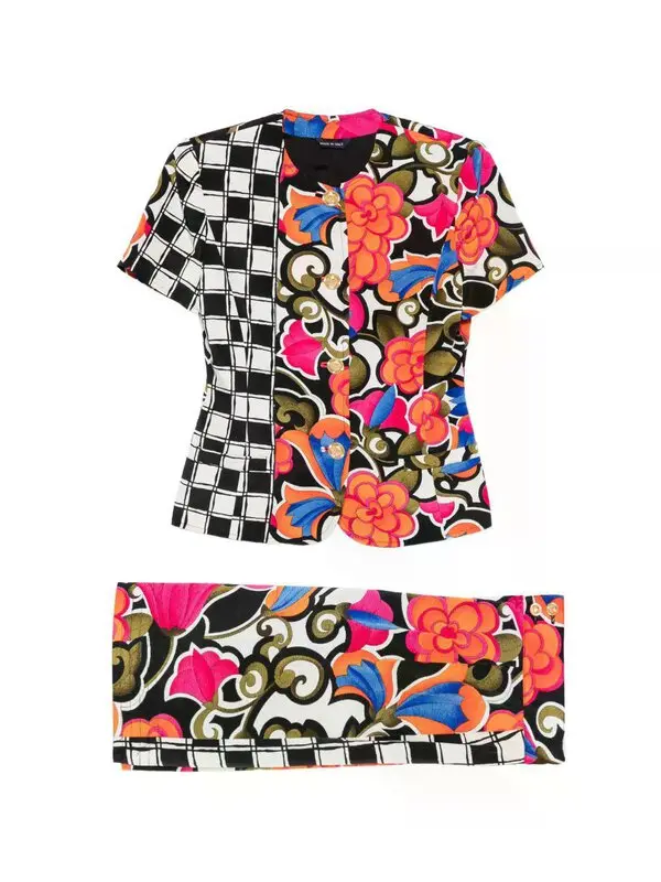 Versace 1990s Floral-print Skirt And Blouse Set