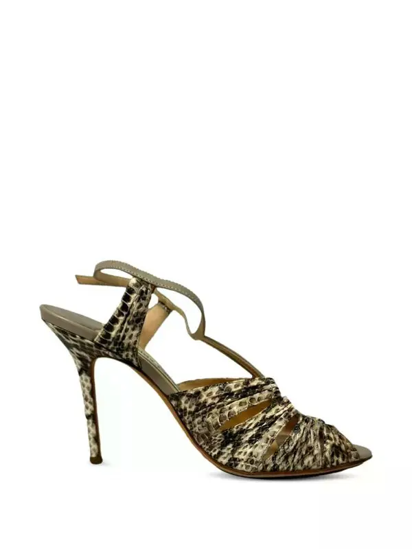 JIMMY CHOO Python-embossed Strappy Sandals - Neutrals