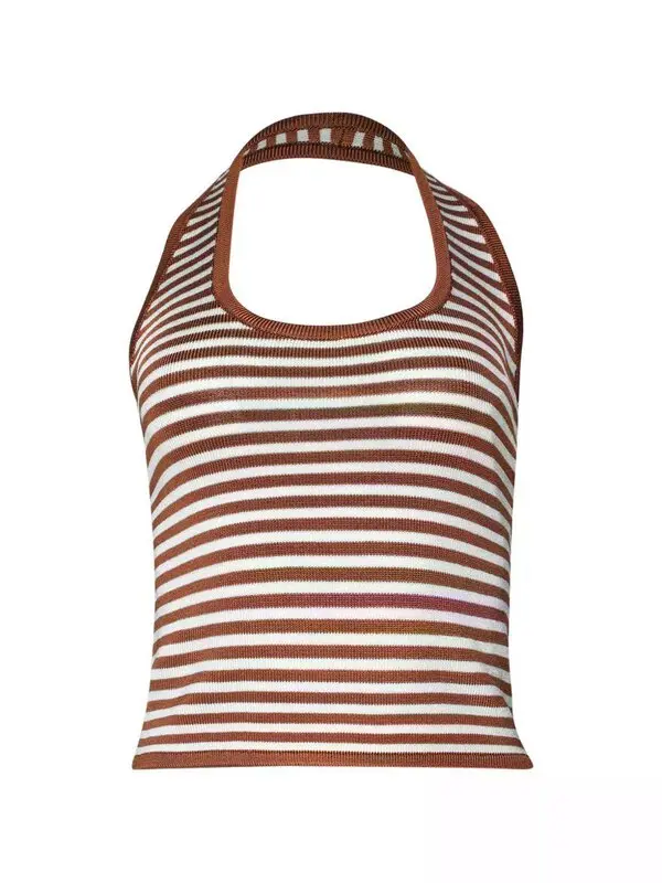 Calle Del Mar Striped Halterneck Top - Brown