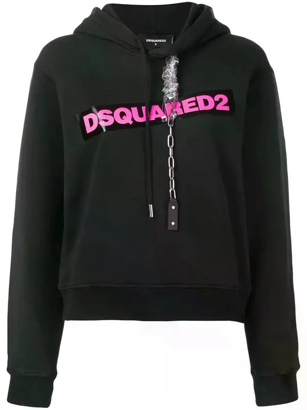 Dsquared2 Logo Print Chain Hoodie - Black