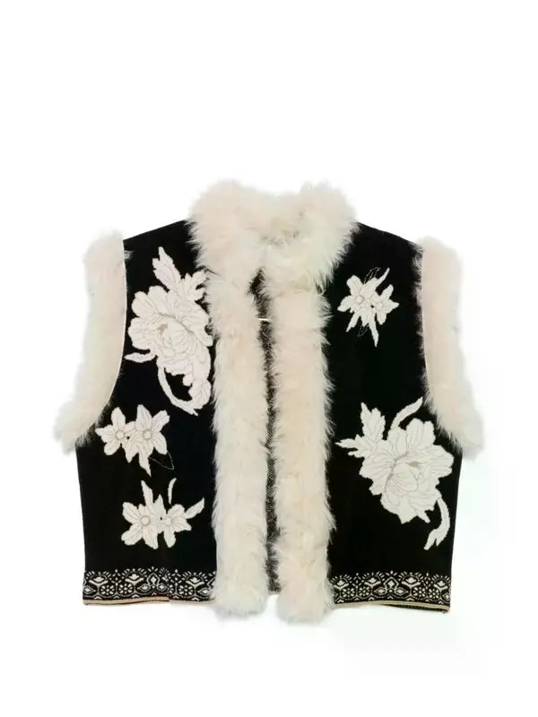 FORTE_FORTE Floral-embroidered Open-front Gilet - Black