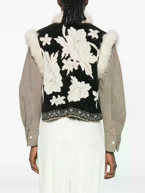 FORTE_FORTE Floral-embroidered Open-front Gilet