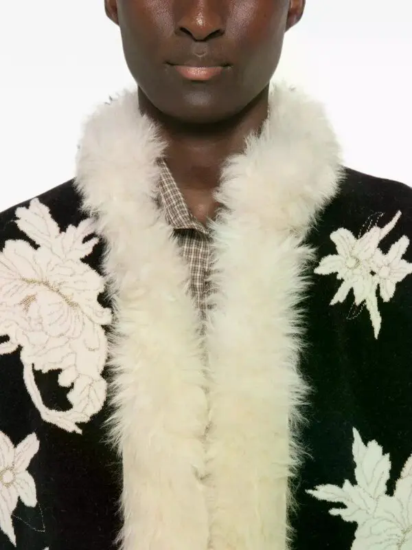 FORTE_FORTE Floral Embroidered Faux Fur Trim Gilet