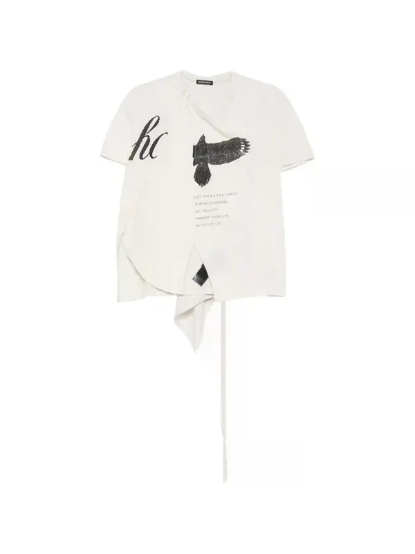 ANN DEMEULEMEESTER Graphic-print Panelled T-shirt - Neutrals