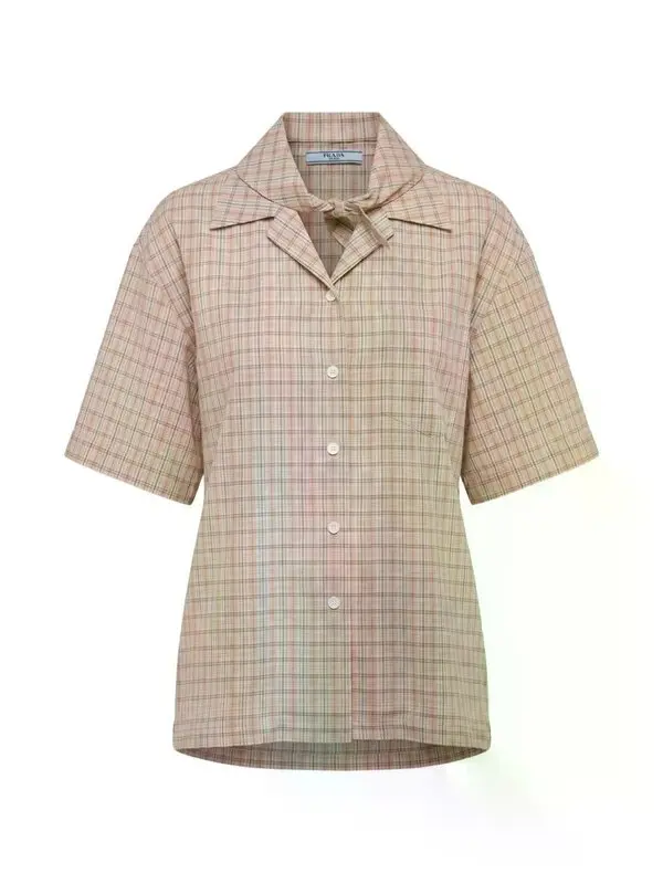 Prada Check-print Tie-neck Shirt - Neutrals