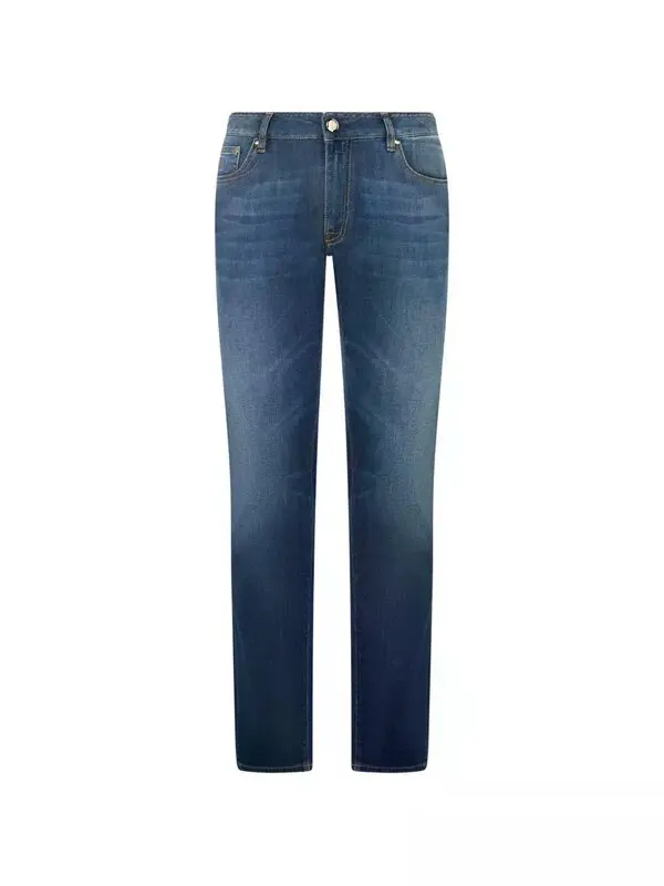 MOORER Faded Five-pocket Denim - Blue